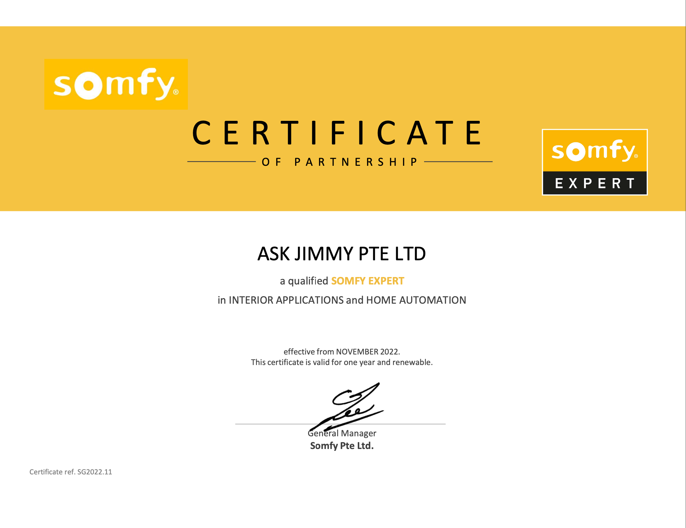 ASK JIMMY PTE LTD is officially appointed as a Somfy Expert! - ASK JIMMY